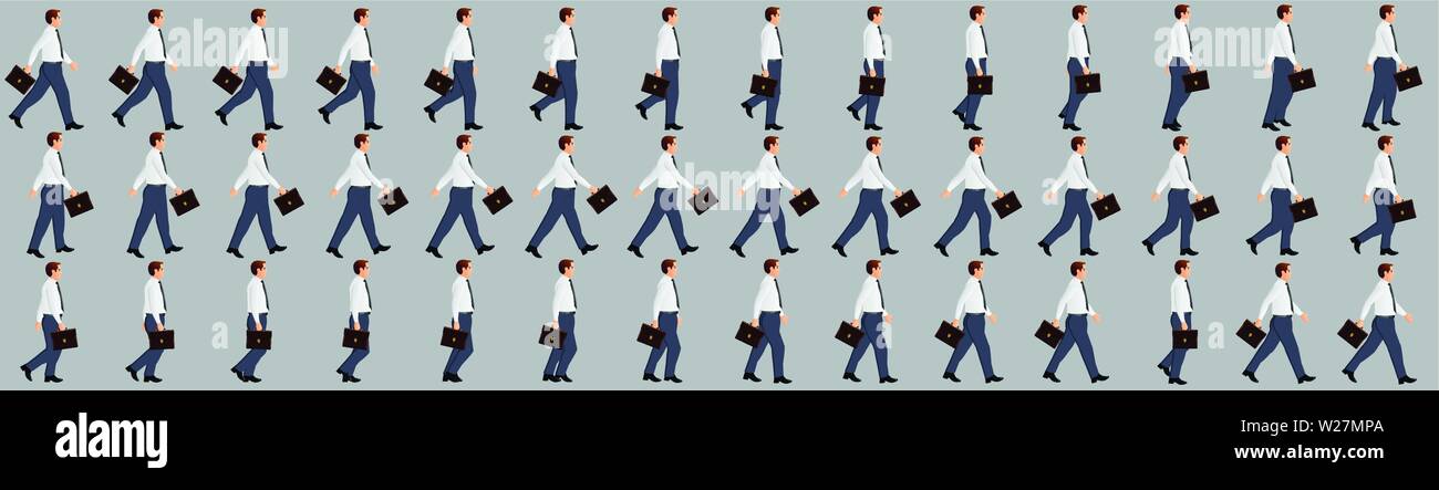 Businessman Character Walk Cycle Animation Sequence Loop Animation Sprite Sheet Vector Stock
