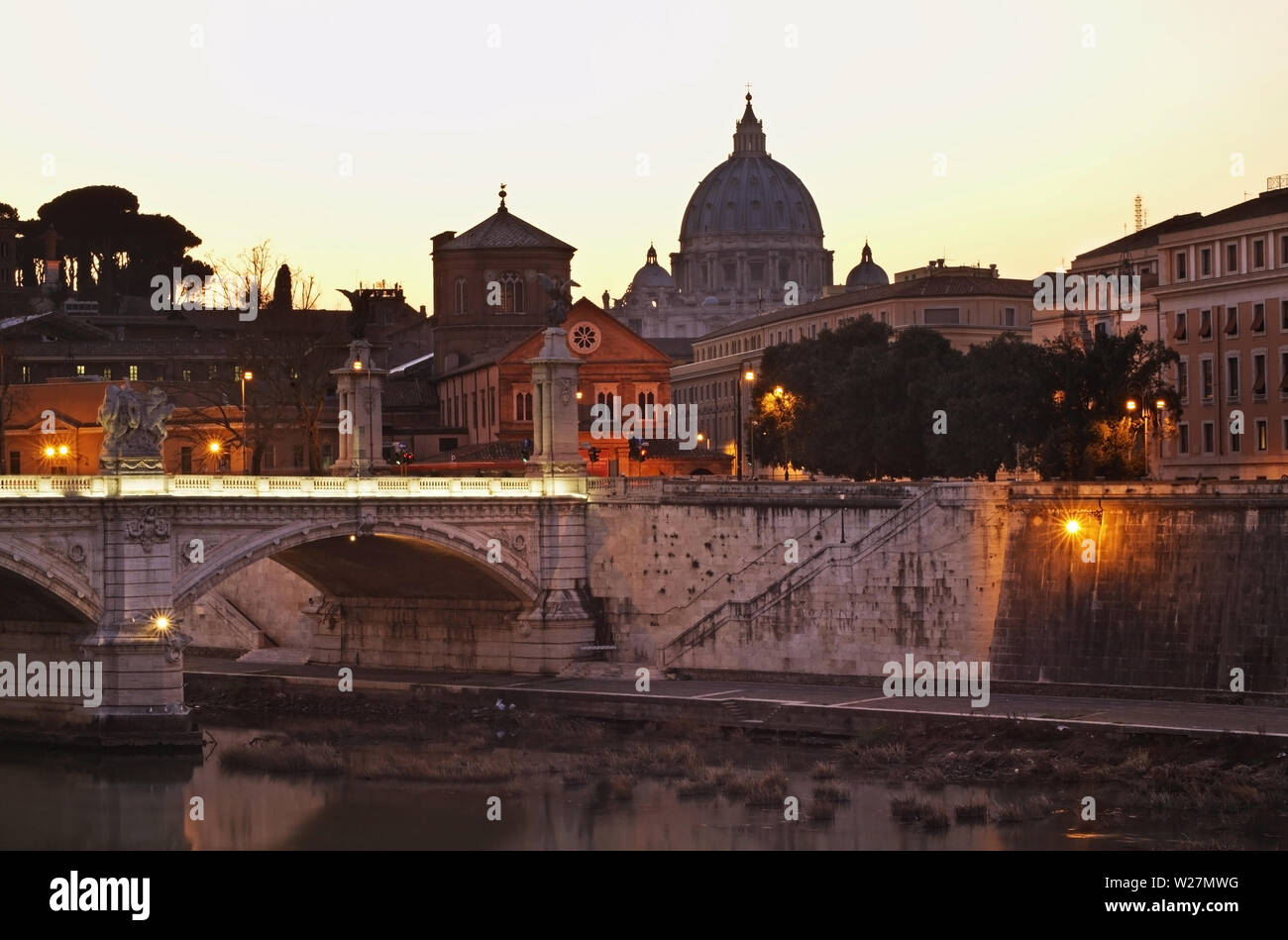 Bridge of Victor Emmanuel II and basilica of st. Paul in Rome. Italy ...