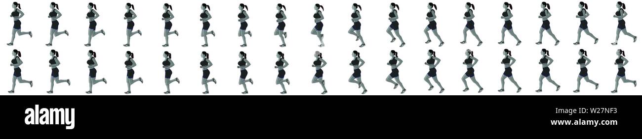 Girl Run Cycle Animation Sequence Loop Animtion Sprite Sheet Vector