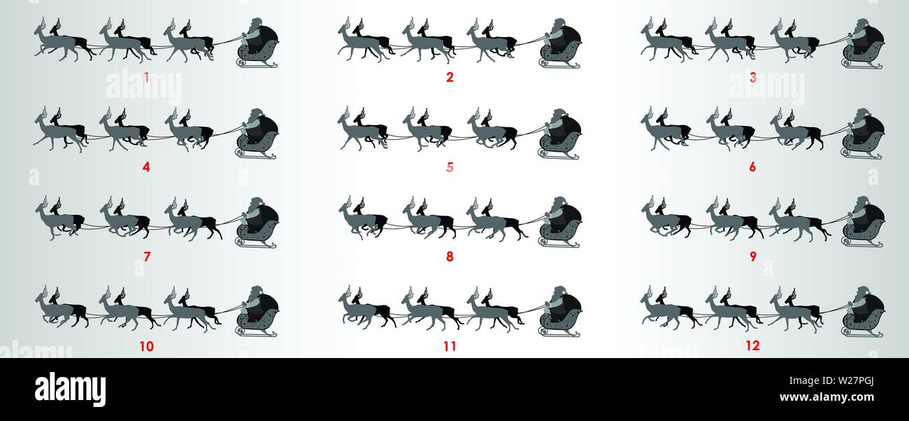 Santa sleigh with rein deer run cycle animation sequence, loop ...