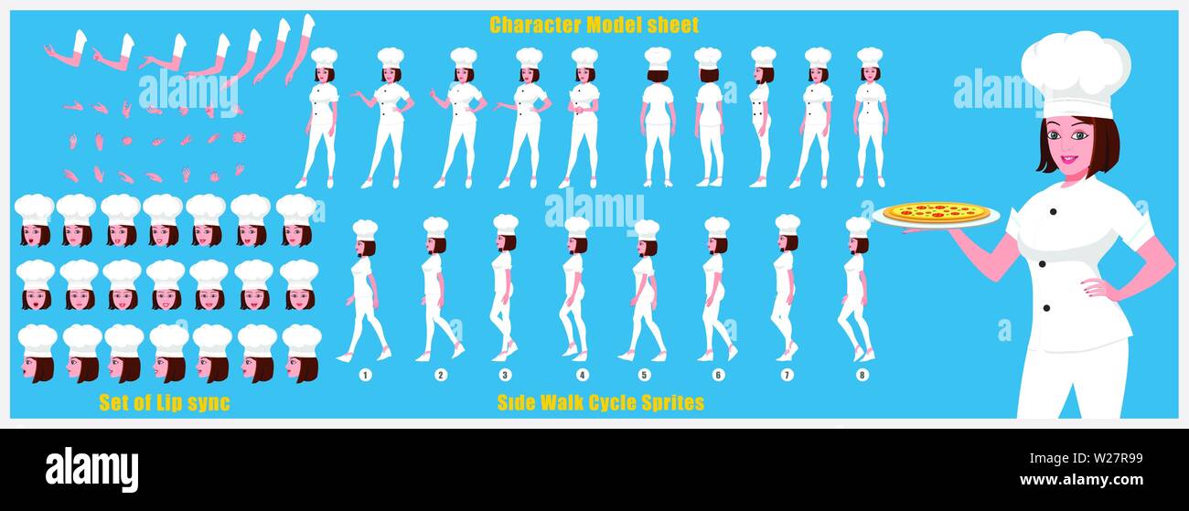Female Chef Character Model sheet with Walk cycle Animation Sequence Stock Vector Image & Art ...
