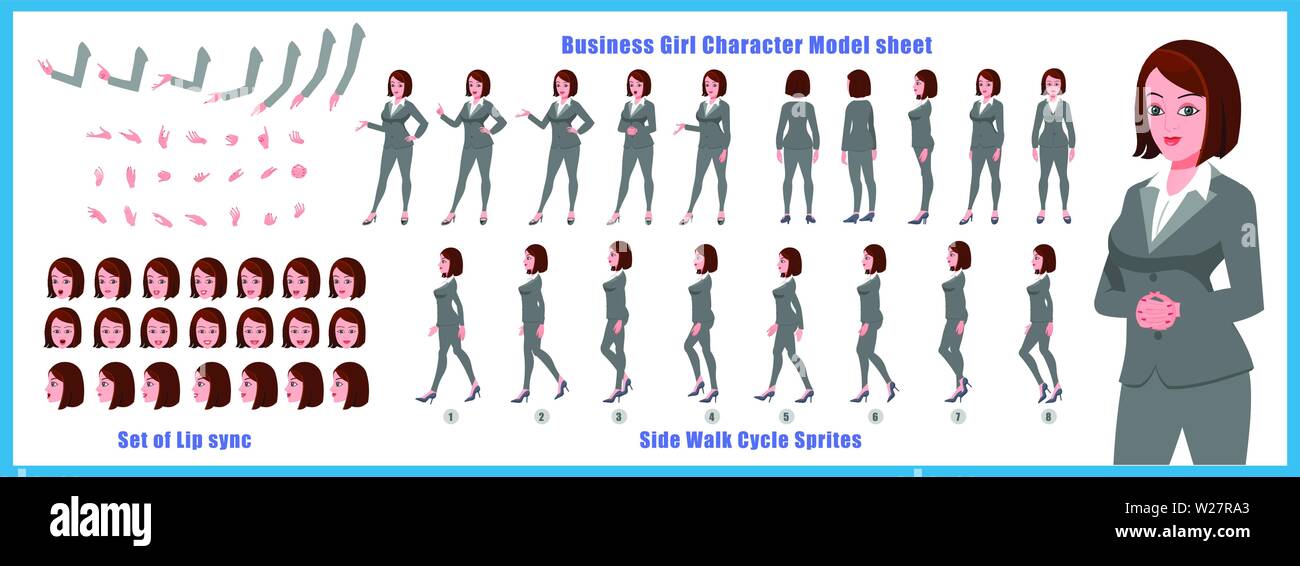 Businesswoman Character Model sheet with Walk cycle Animation Sequence Stock Vector Image & Art ...