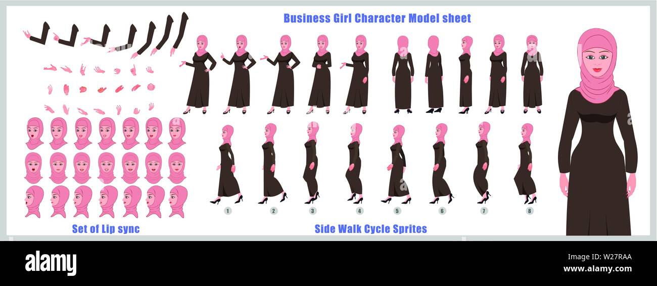 Businesswoman Character Model sheet with Walk cycle Animation Sequence Stock Vector Image & Art ...