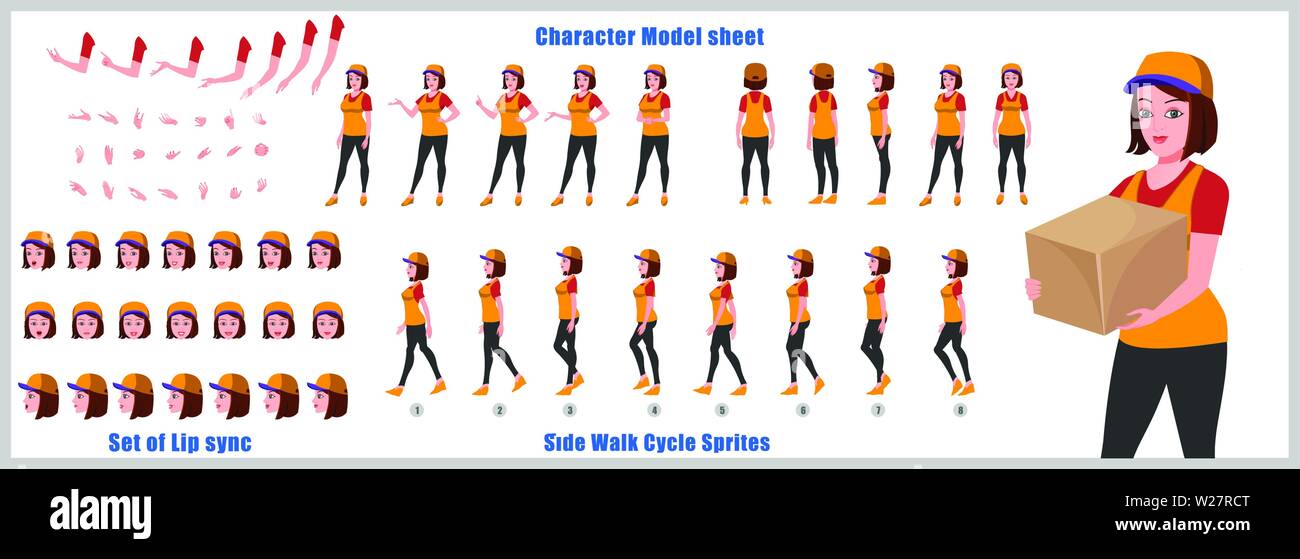 Businesswoman Character Model Sheet With Walk Cycle Animation Sequence Stock Vector Image And Art 