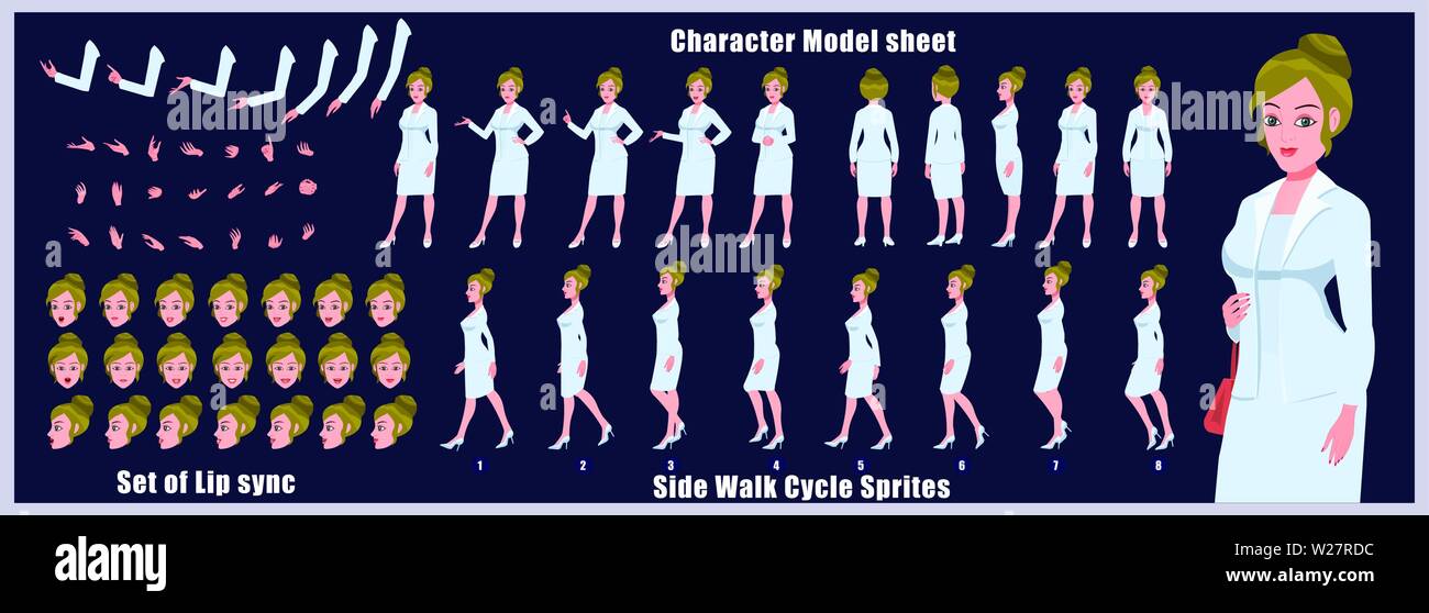 Businesswoman Character Model sheet with Walk cycle Animation Sequence Stock Vector Image & Art ...