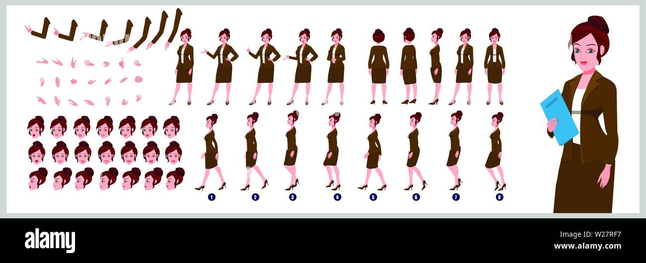 Girl character model sheet with walk cycle animation sequence hi-res ...