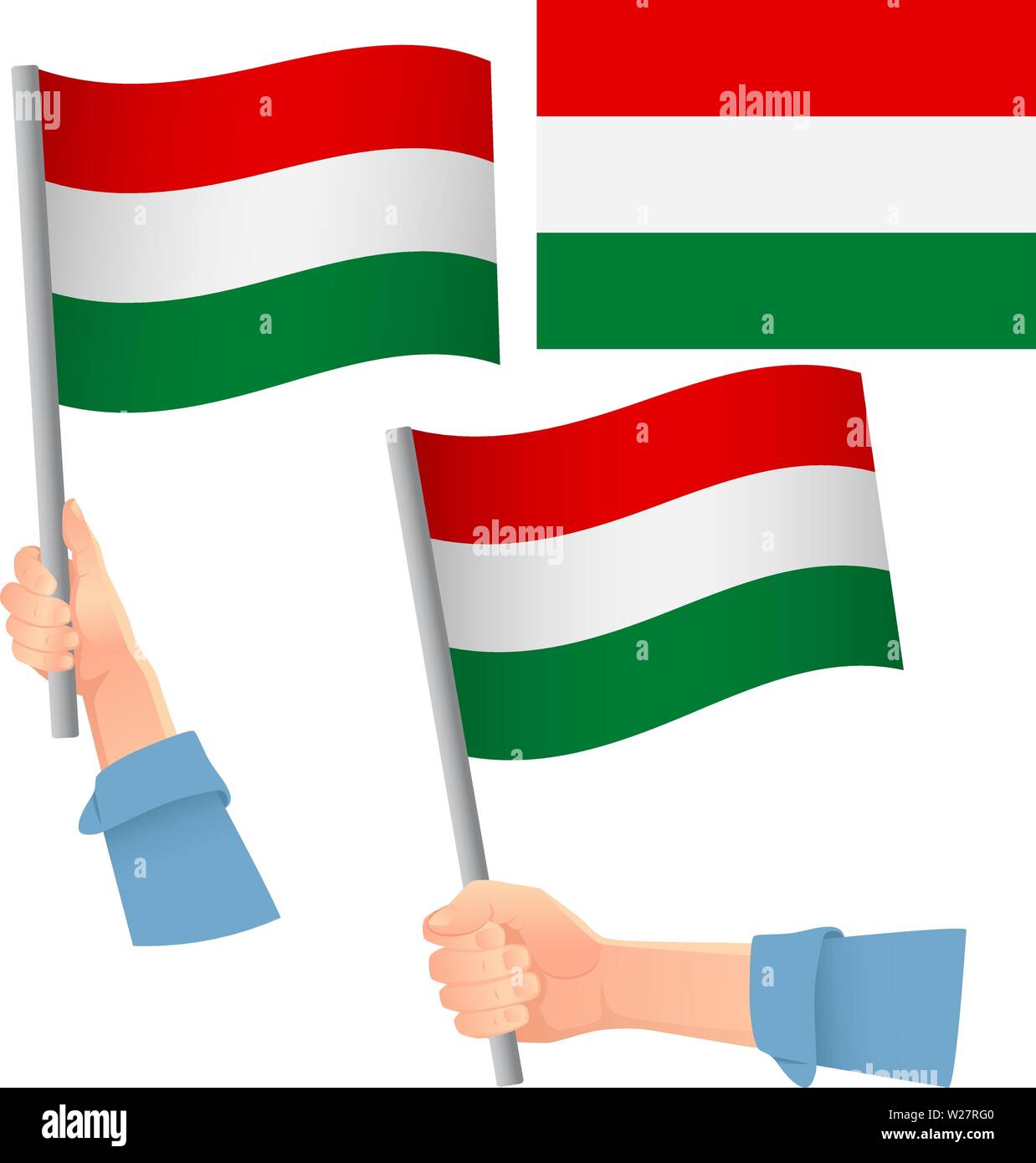 Hungary flag in hand. Patriotic background. National flag of Hungary ...