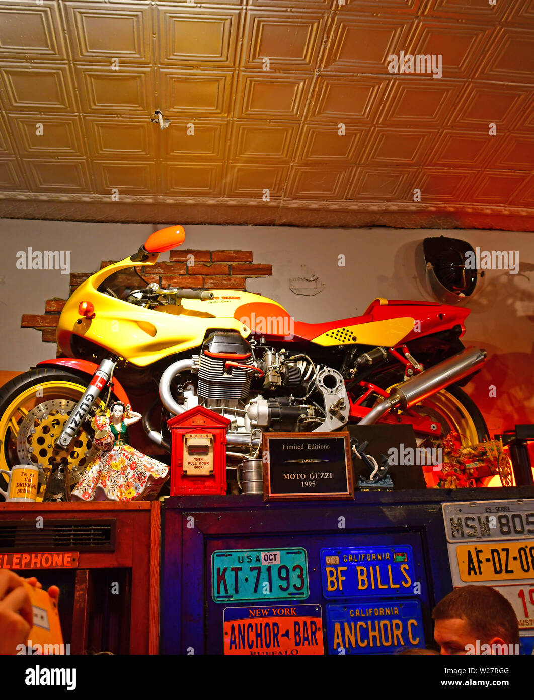 Classic motorcycles on display at the Anchor Bar in Buffalo, NY Stock ...