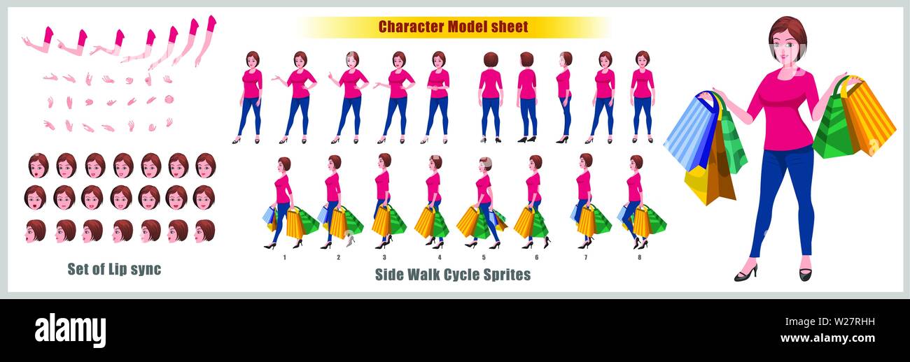 Shopping Woman Character Model Sheet With Walk Cycle Animation Sequence Stock Vector Image And Art