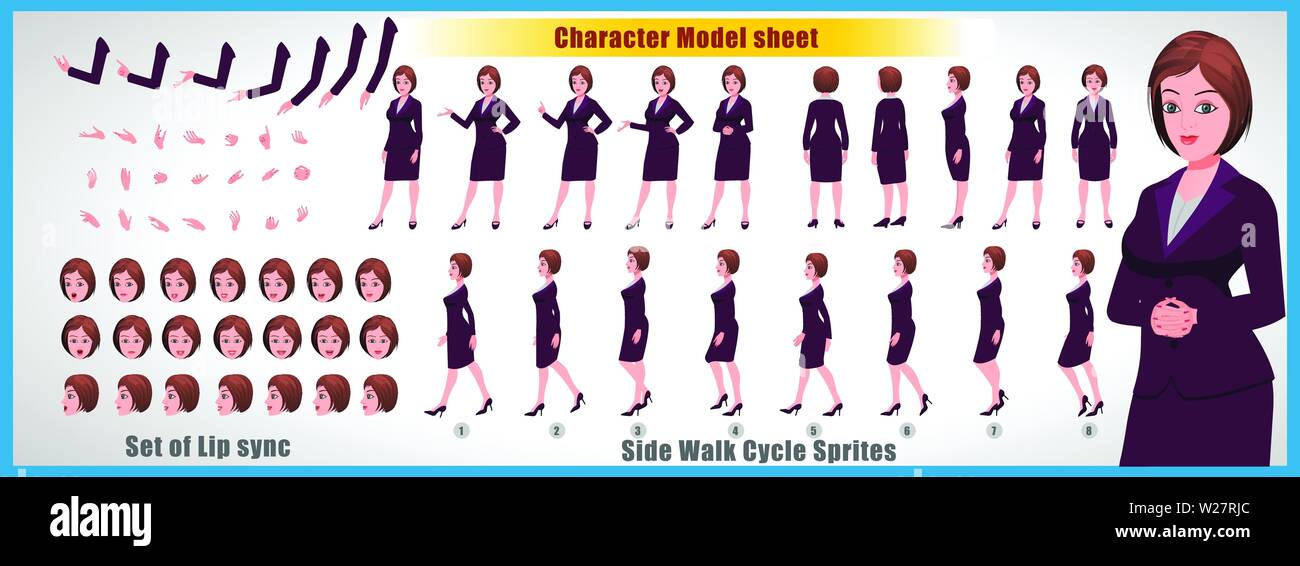 Businesswoman Character Model sheet with Walk cycle Animation Sequence Stock Vector Image & Art ...