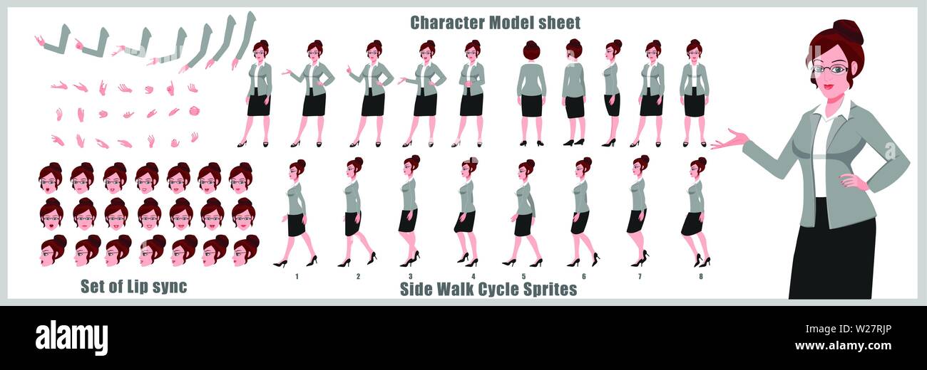 Businesswoman Character Model sheet with Walk cycle Animation Sequence Stock Vector Image & Art ...