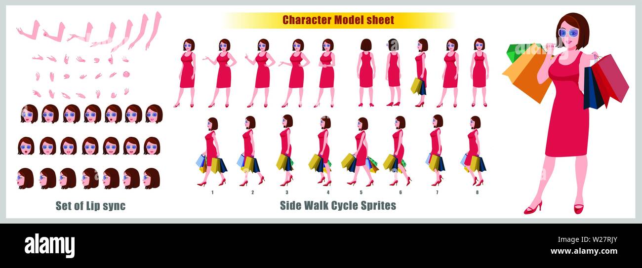 Shopping Woman Character Model Sheet With Walk Cycle Animation Sequence Stock Vector Image And Art
