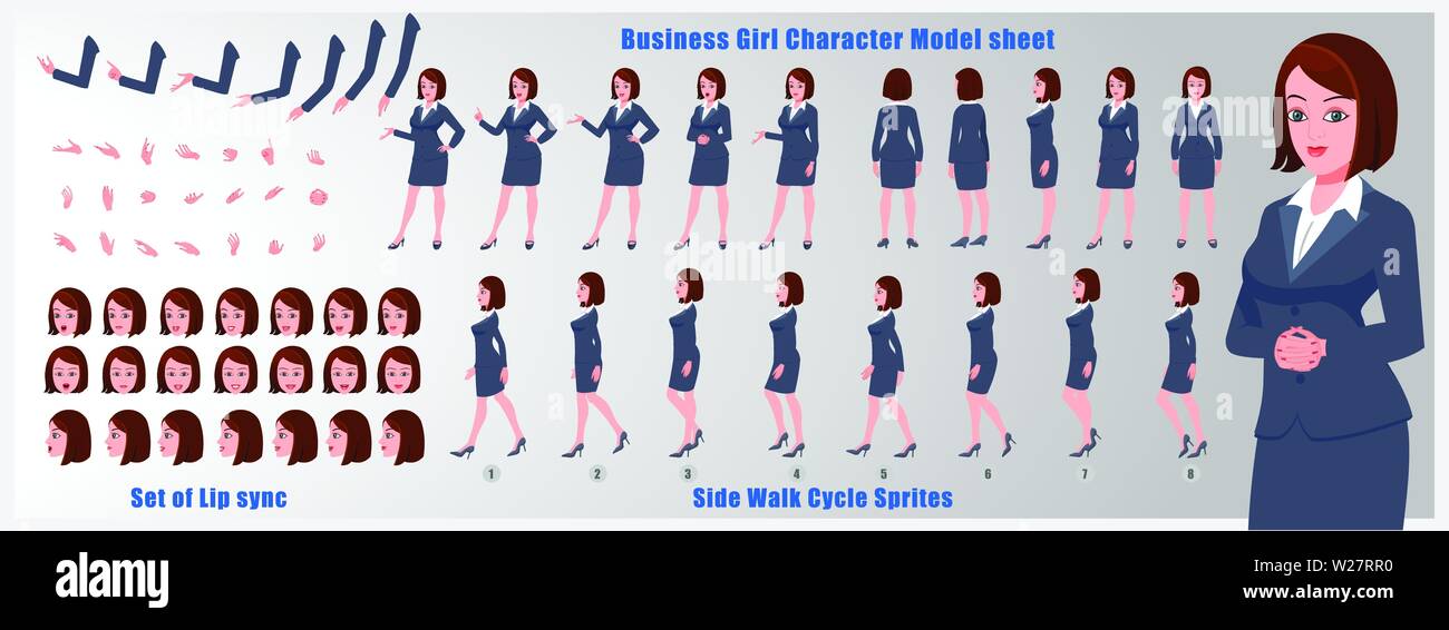 Businesswoman Character Model sheet with Walk cycle Animation Sequence Stock Vector Image & Art ...