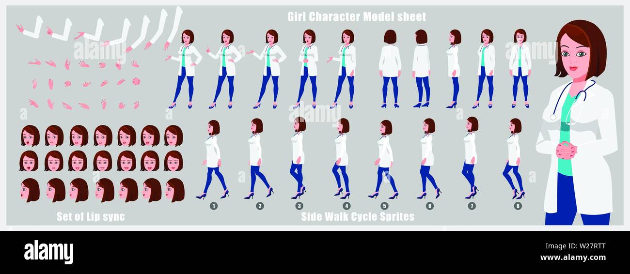 Female Doctor Character Model sheet with Walk cycle Animation Sequence Stock Vector Image & Art ...