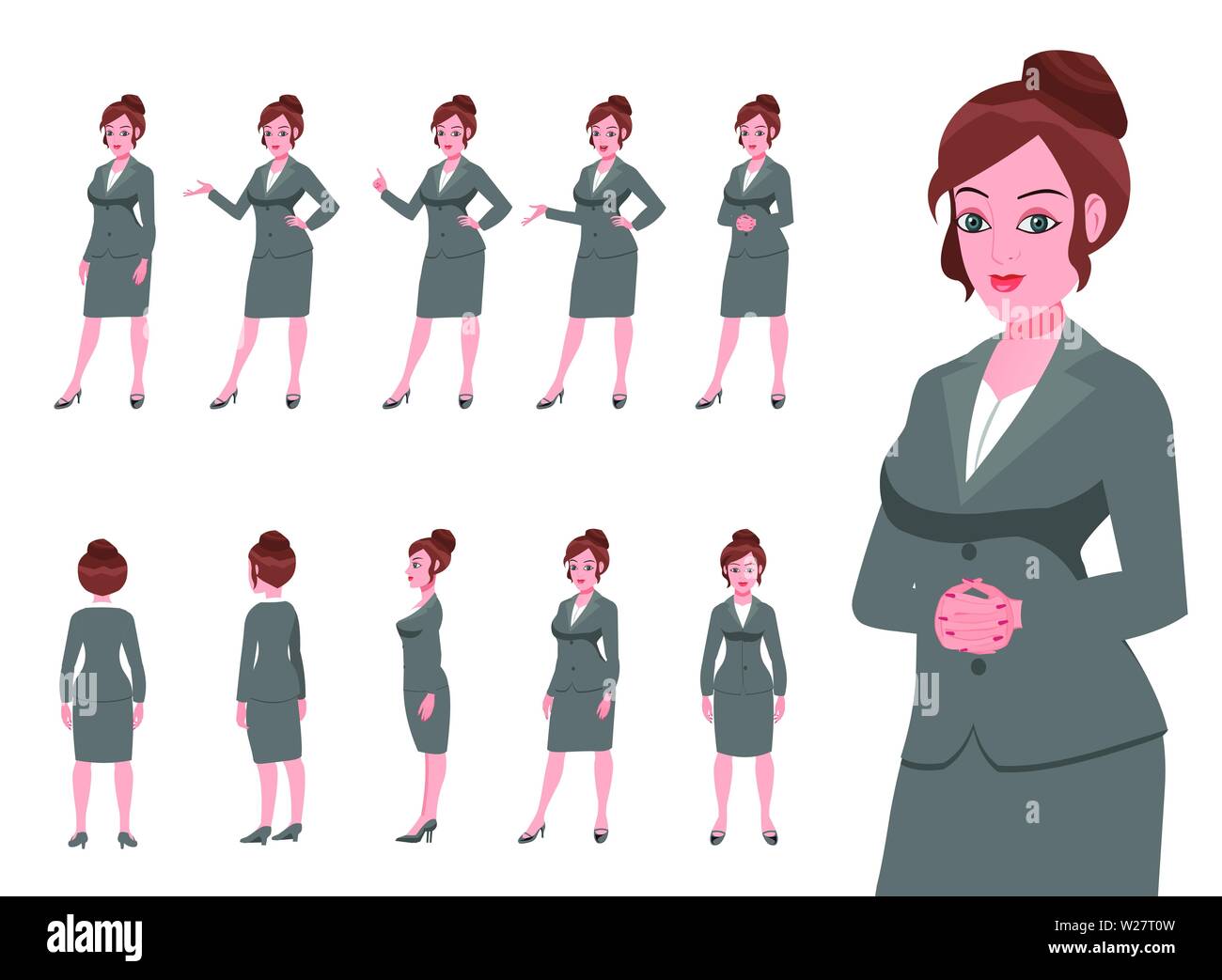 Business woman Character Model sheet and turnarround Stock Vector Image ...