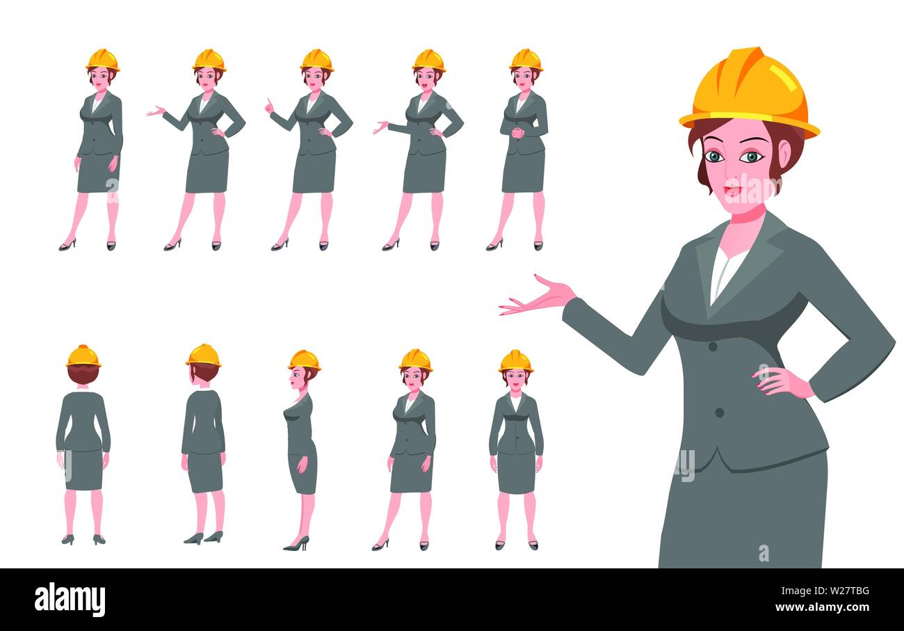 Female Engineer Character Model sheet and turnarround Stock Vector ...