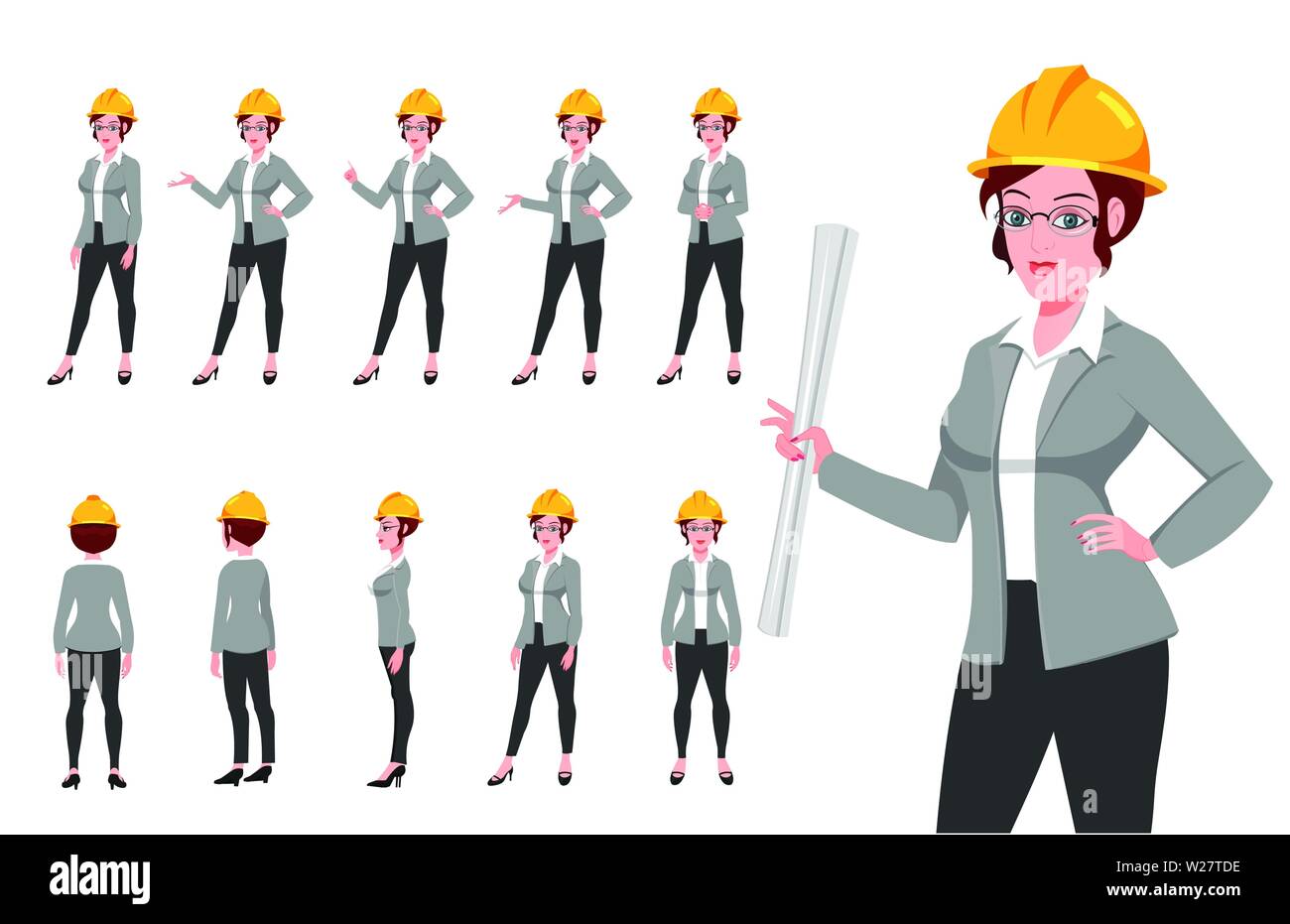 Female Engineer Character Model sheet and turnarround Stock Vector ...