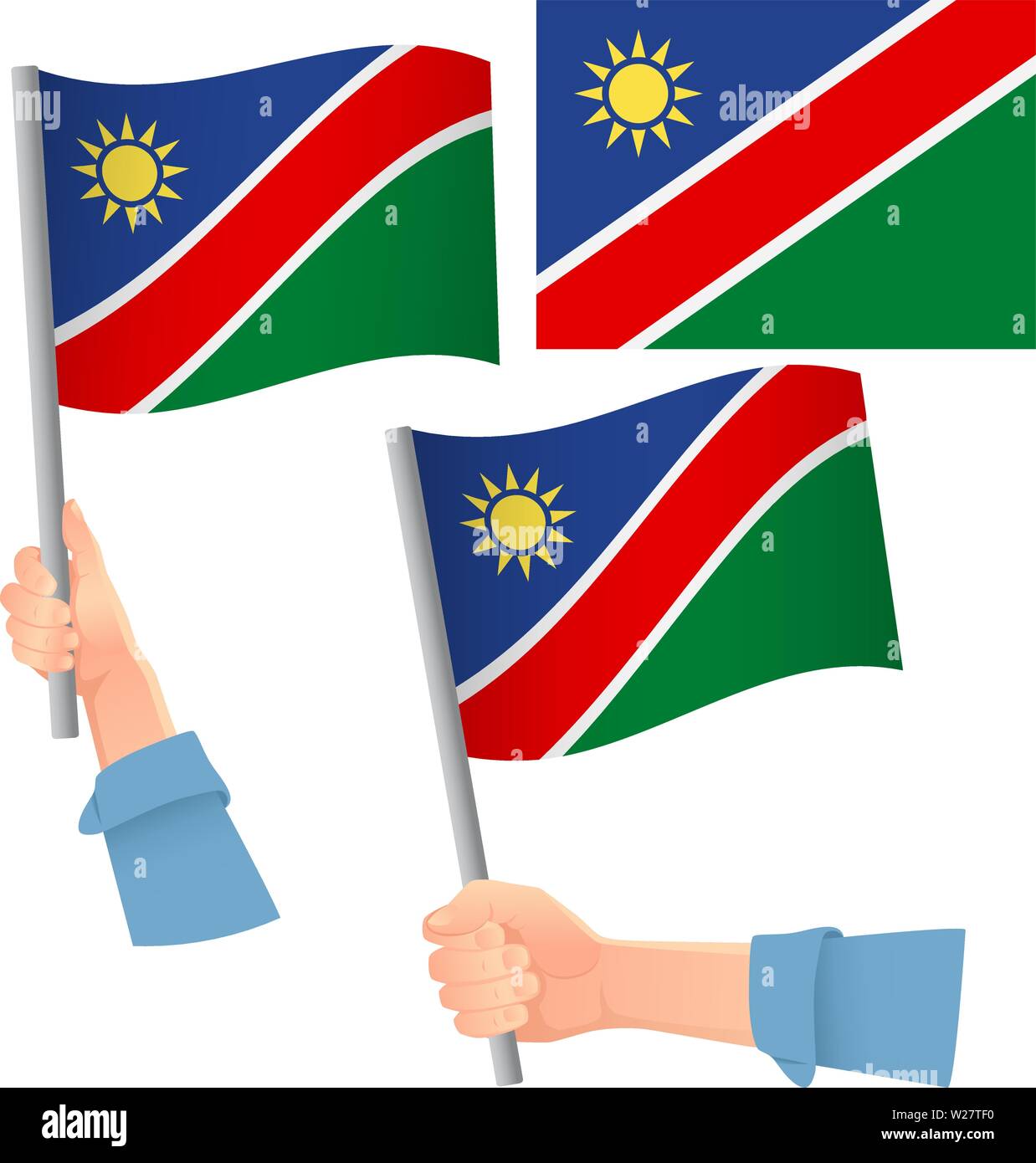 Namibia flag in hand. Patriotic background. National flag of Namibia ...