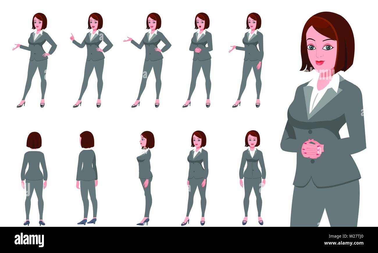 Business woman Character Model sheet and turnarround Stock Vector Image ...