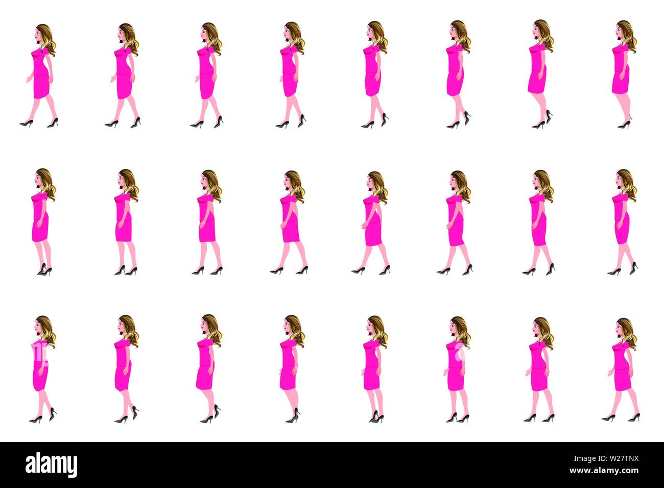 Blond hair Girl Character Walk cycle Animation Sequence, loop animation sprite sheet Stock ...