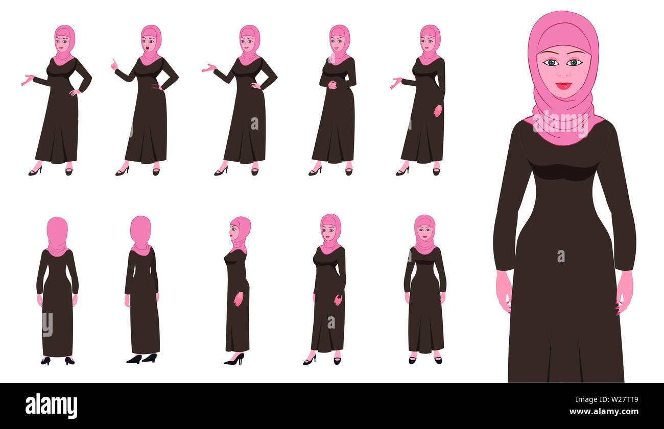 Arab Business woman Character Model sheet and turnarround Stock Vector ...