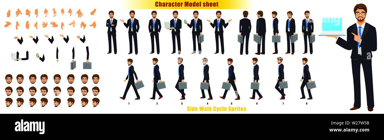 Businessman Character Model sheet with Walk cycle Animation Sequence Stock Vector Image & Art ...