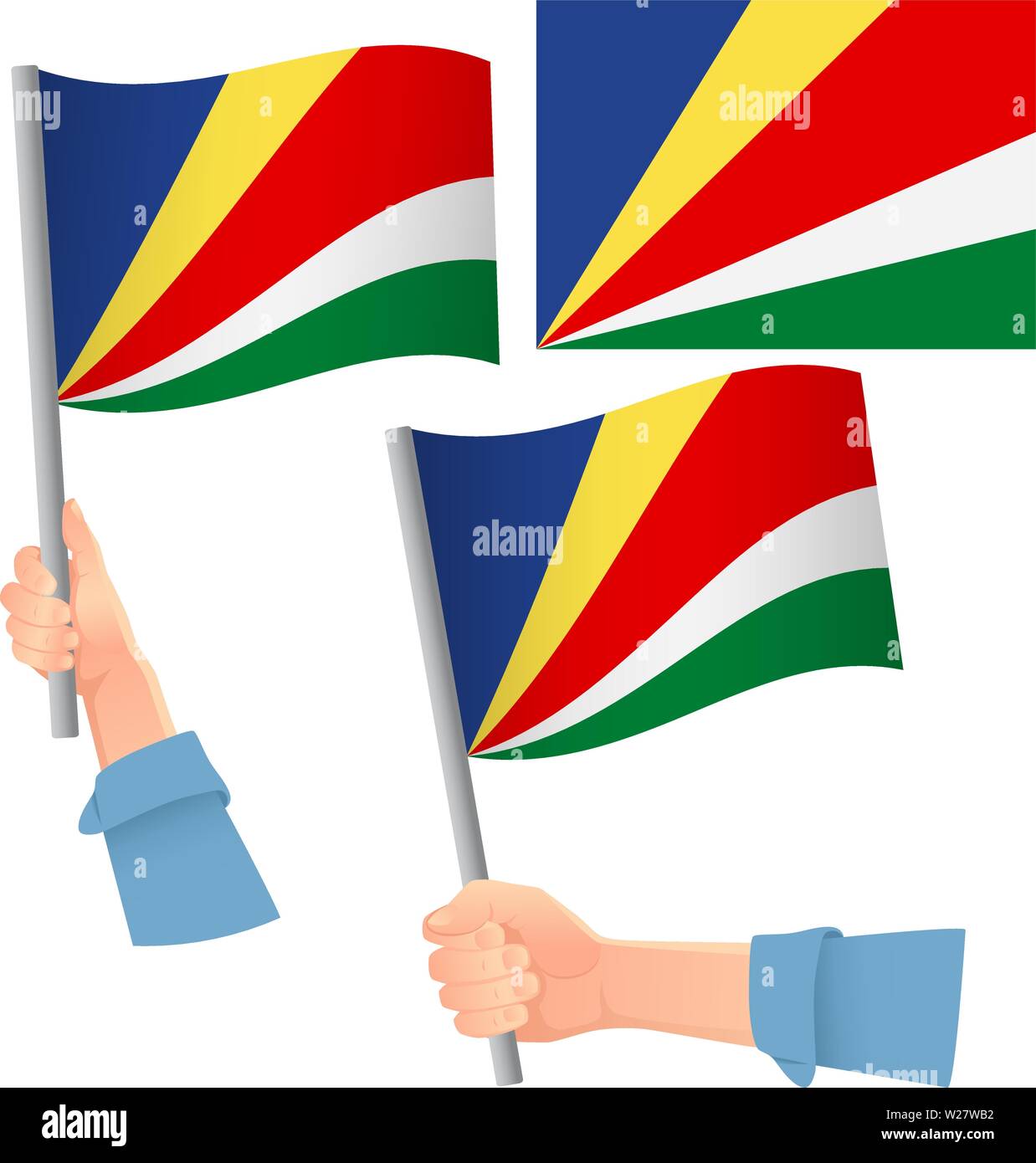 Seychelles flag in hand. Patriotic background. National flag of ...