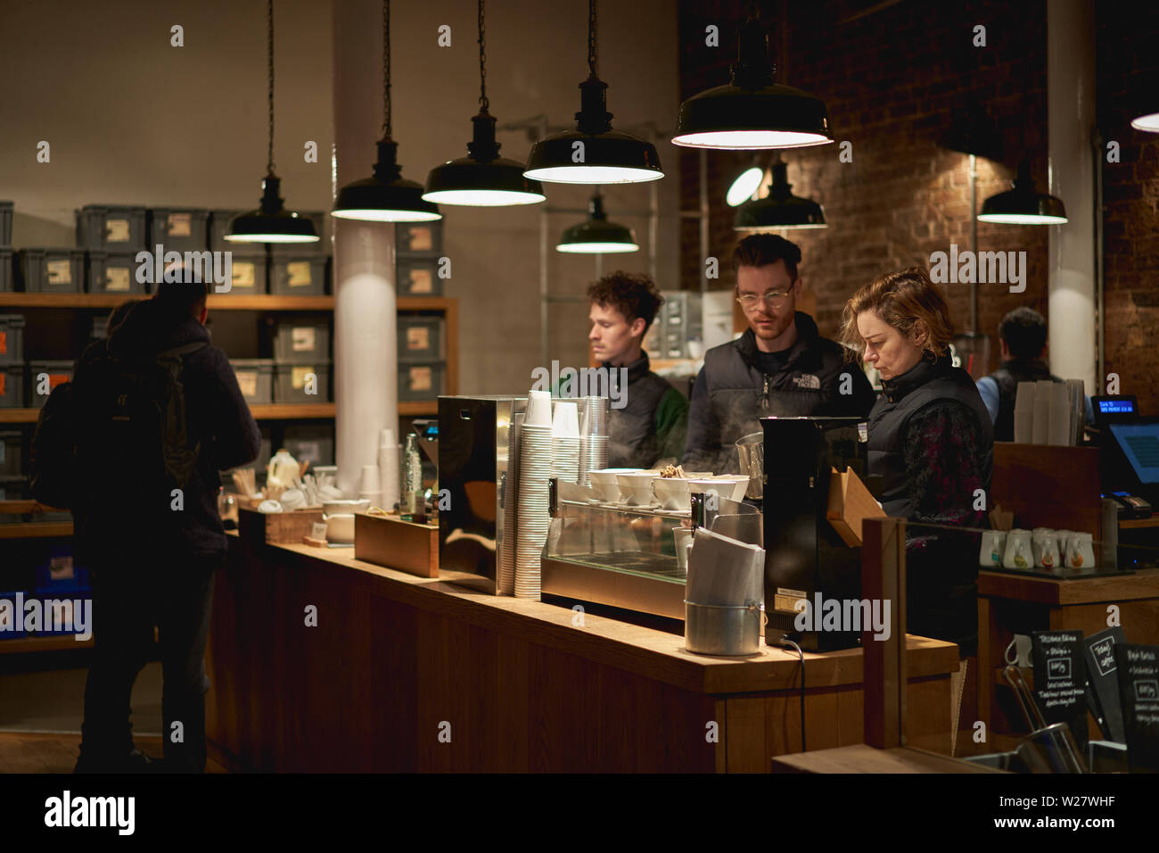 London, UK - February, 2018. A design hipster coffee shop in Borough ...