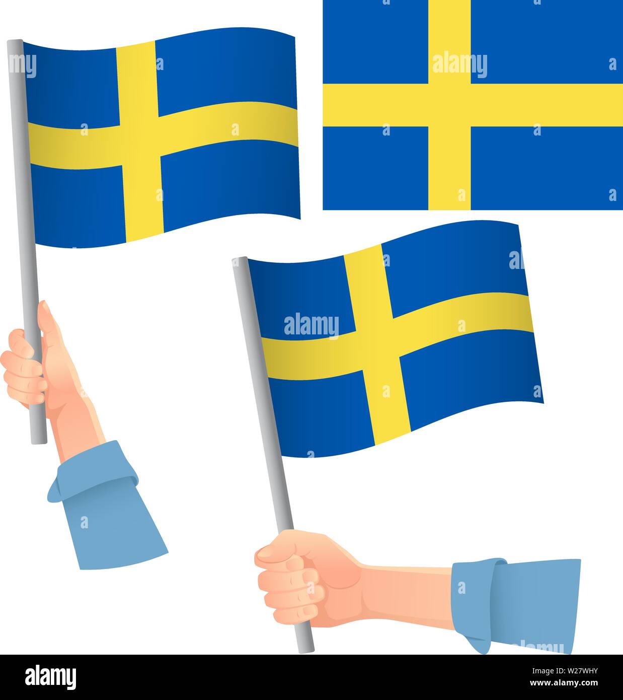 Sweden flag in hand. Patriotic background. National flag of Sweden ...