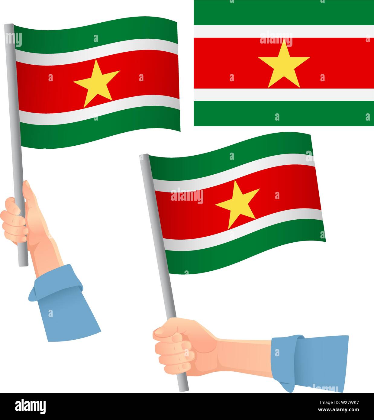 Suriname flag in hand. Patriotic background. National flag of Suriname vector illustration Stock ...