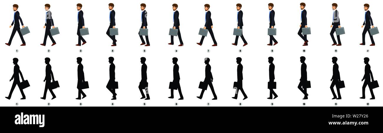 Businessman Walk Cycle Animation Sequense Vector Loop Animation Sprite Sheet Stock Vector Image