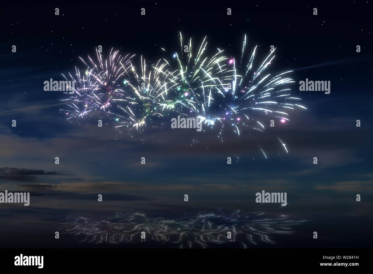 Beautiful and colorful fireworks on a late sunset sky with stars Stock ...