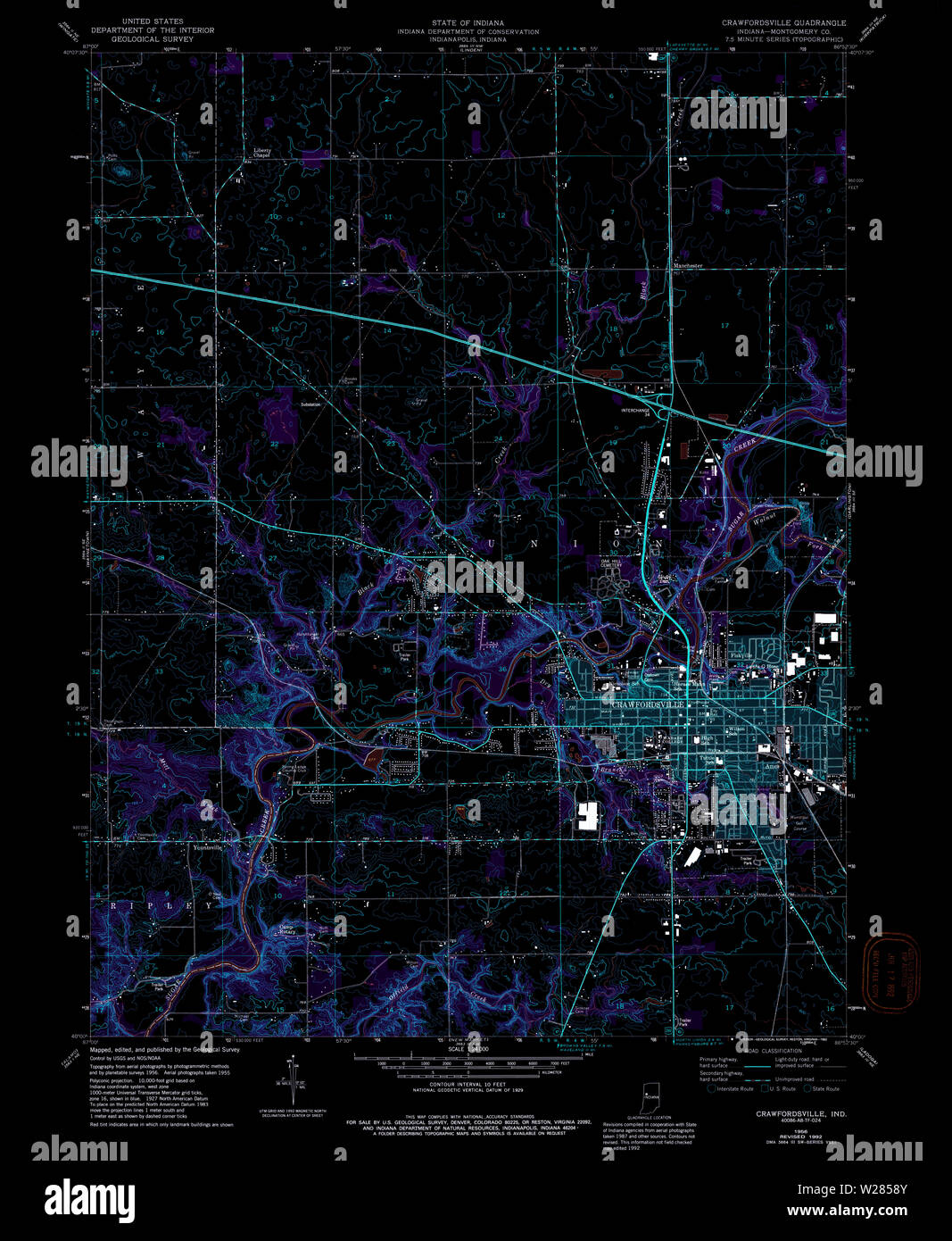 USGS TOPO Map Indiana IN Crawfordsville 156780 1956 24000 Inverted ...