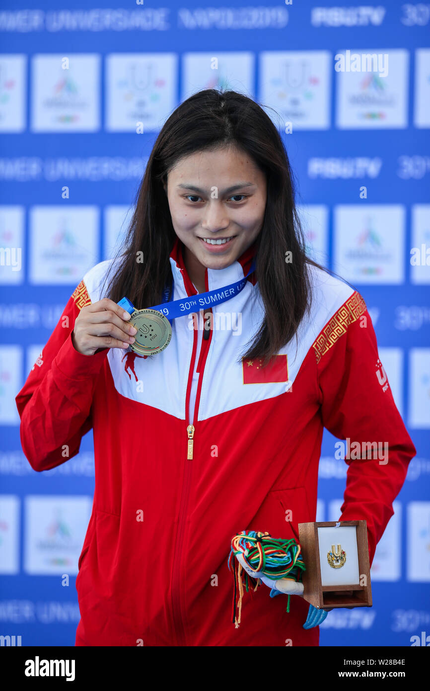Naples, Italy. 6th July, 2019. Wu Chunting of China poses on the podium ...
