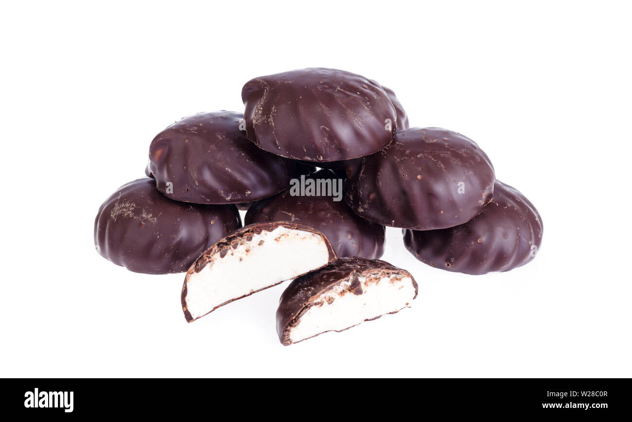 Chocolate covered marshmallows, traditional russian zephyr, isolated on ...