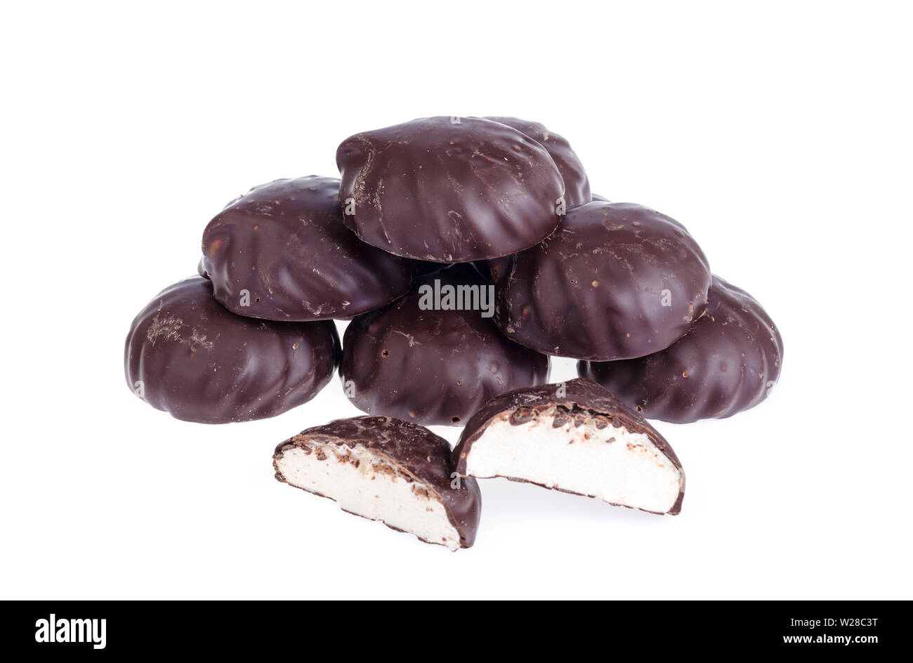 Chocolate covered marshmallows, traditional russian zephyr, isolated on ...