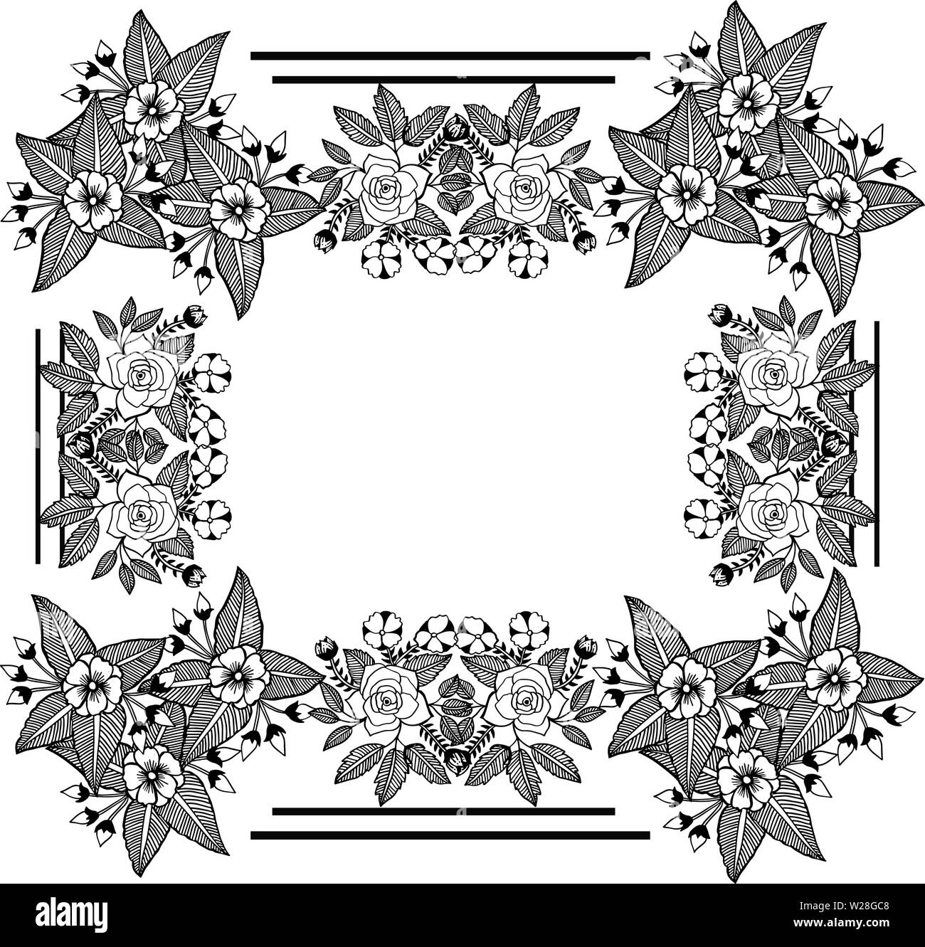 Vector illustration decor of card with pattern floral frame hand drawn ...