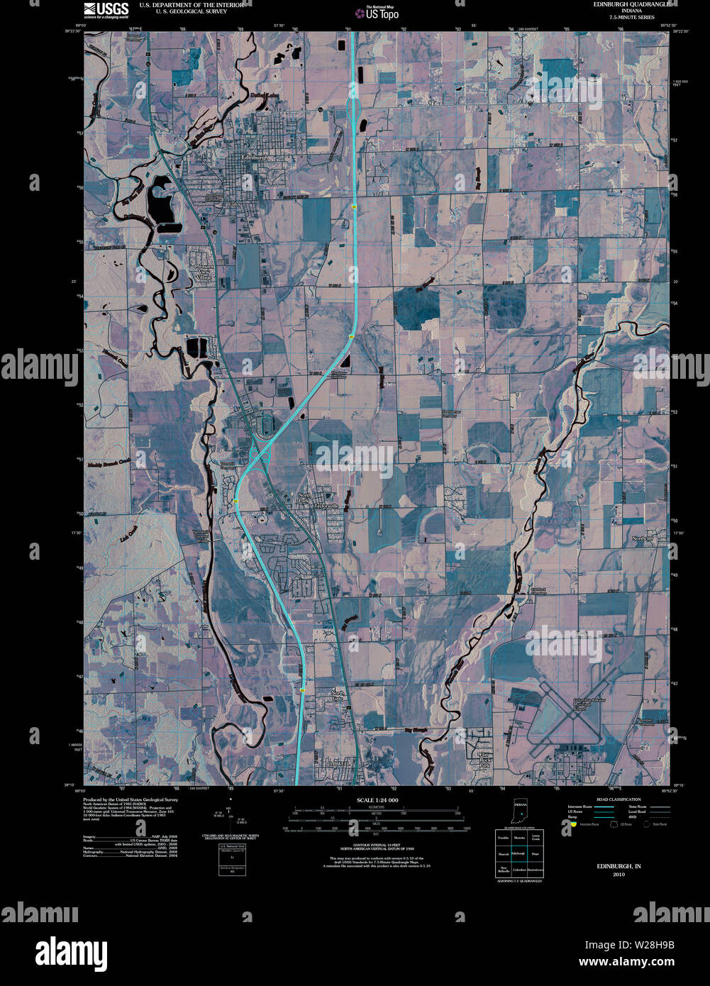 USGS TOPO Map Indiana IN Edinburgh 20100528 TM Inverted Restoration ...