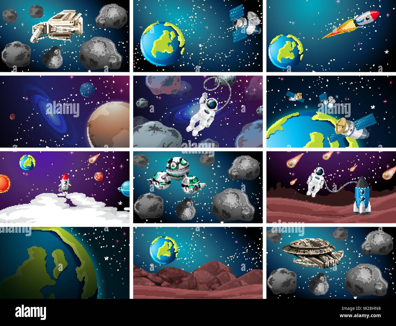 Set of different space scenes illustration Stock Vector Image & Art - Alamy
