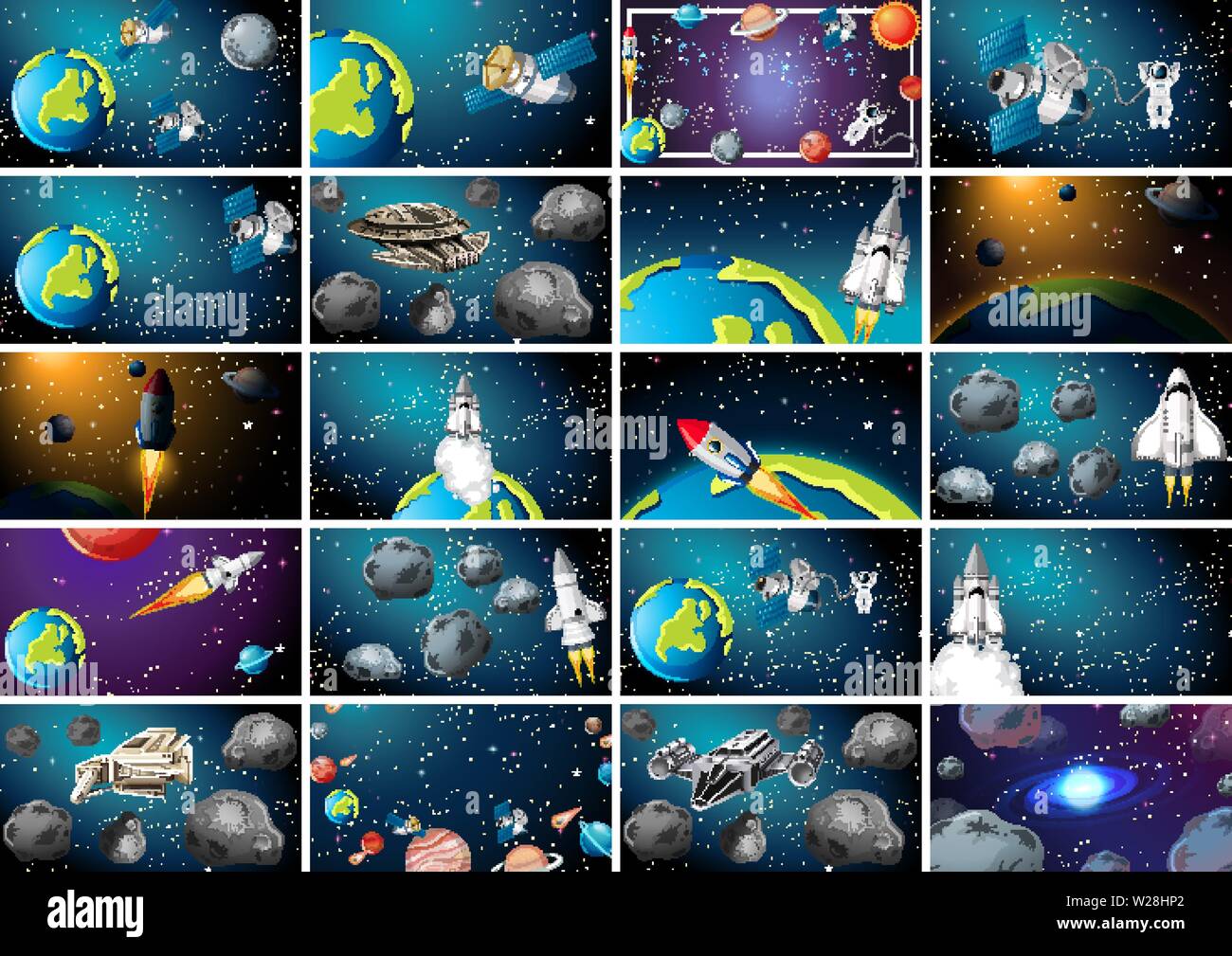 Large set of space scenes illustration Stock Vector Image & Art - Alamy