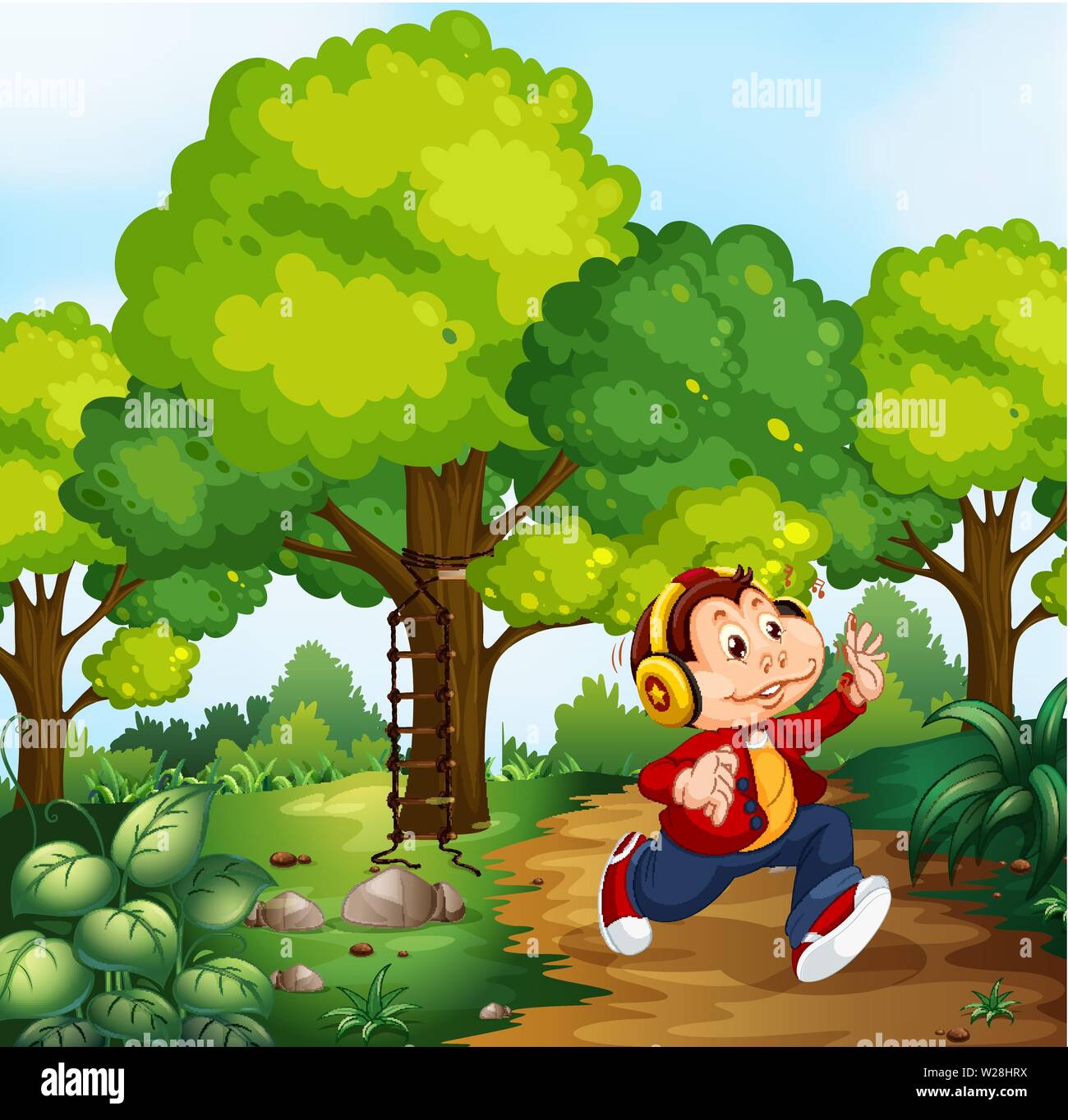 Monkey boy in woods scene illustration Stock Vector Image & Art - Alamy