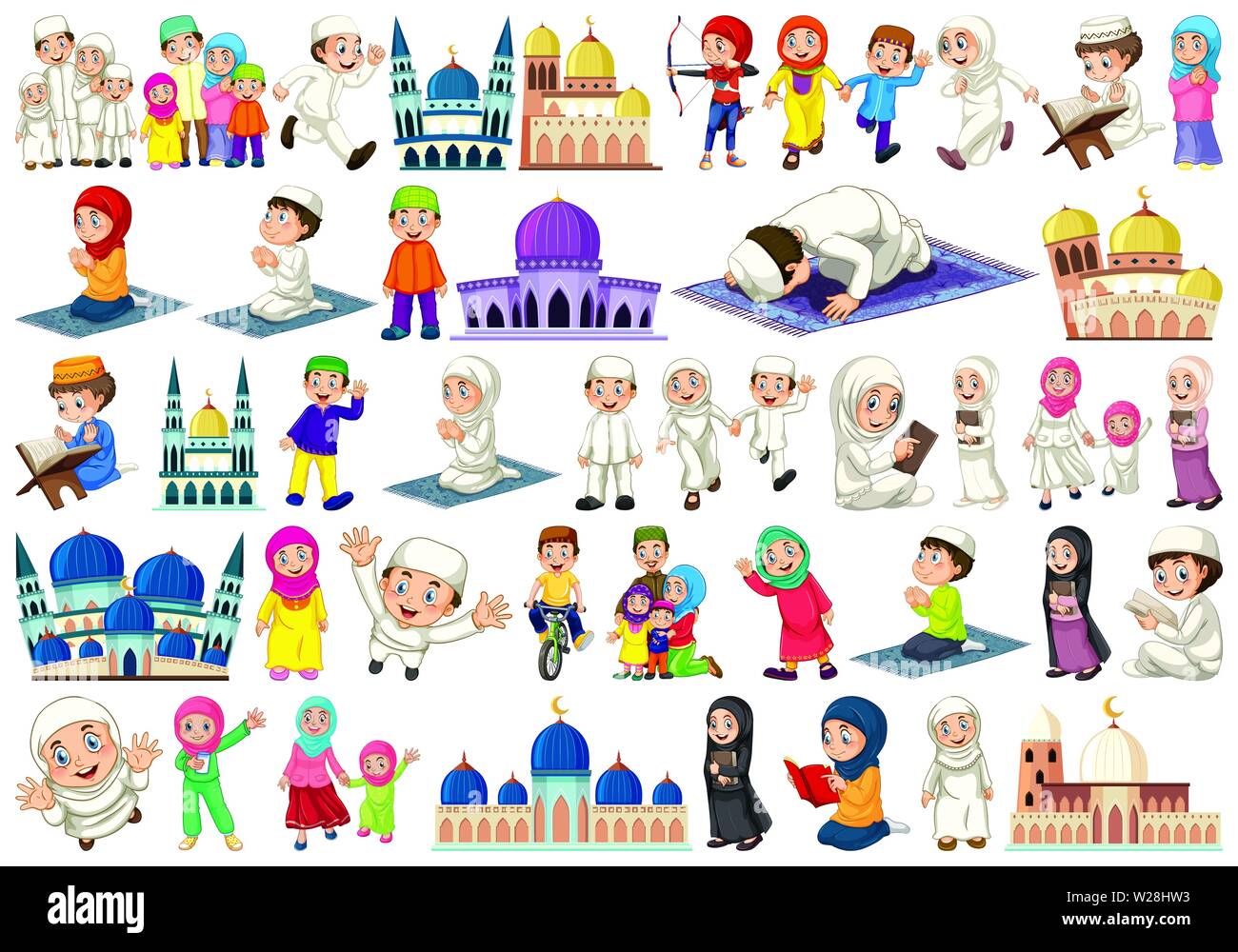 Vector illustration muslim children praying hi-res stock photography ...