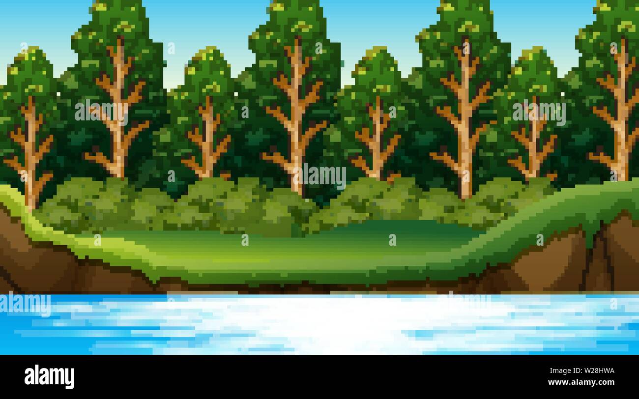 Jungle scene with river illustration Stock Vector Image & Art - Alamy