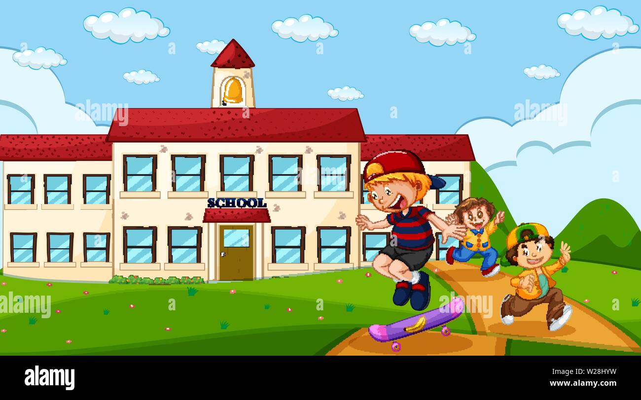 Children at school ground illustration Stock Vector Image & Art - Alamy