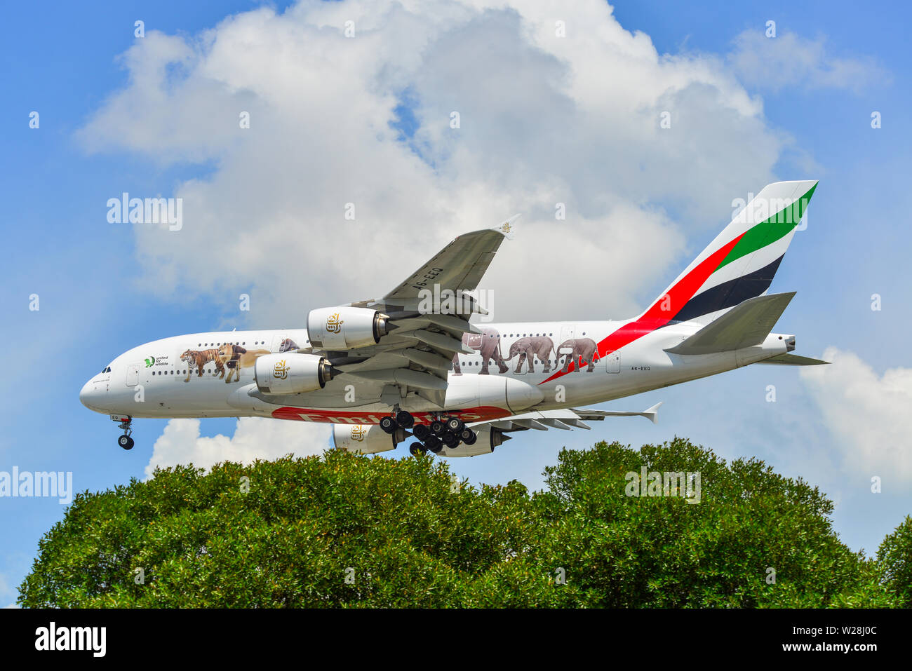 Singapore - Mar 26, 2019. A6-EEQ Emirates Airbus A380 (United for ...