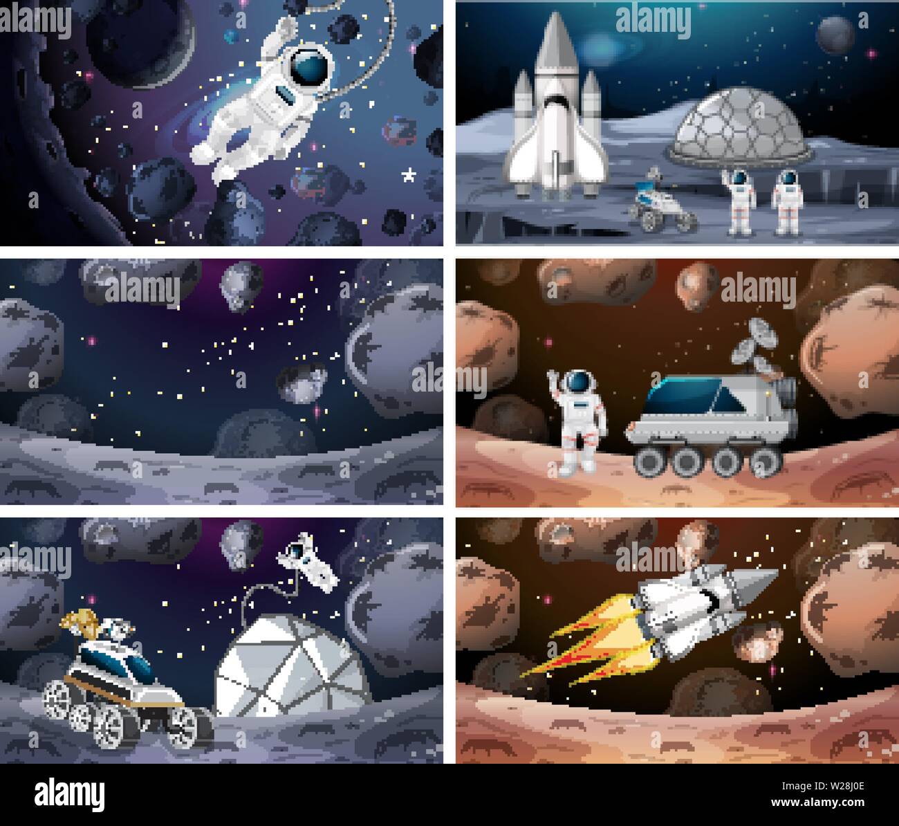 Set of different space scenes illustration Stock Vector Image & Art - Alamy