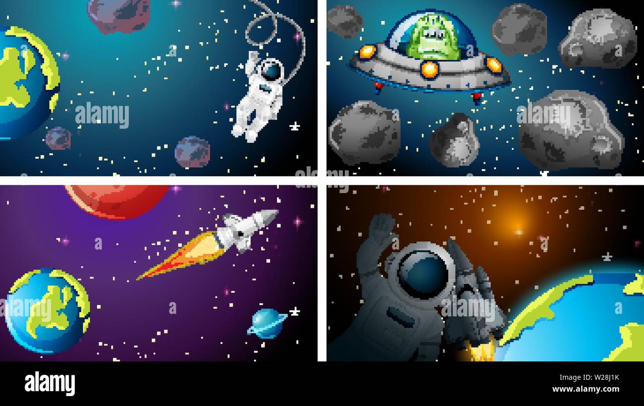Set of different space scenes illustration Stock Vector Image & Art - Alamy