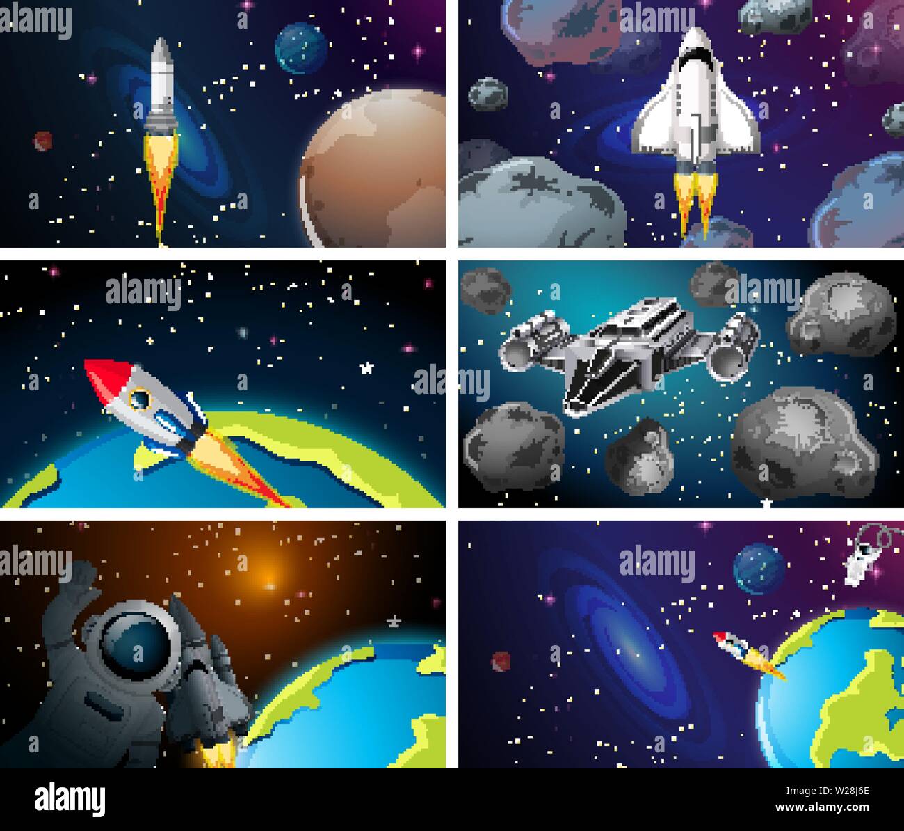 Set of different space scenes illustration Stock Vector Image & Art - Alamy