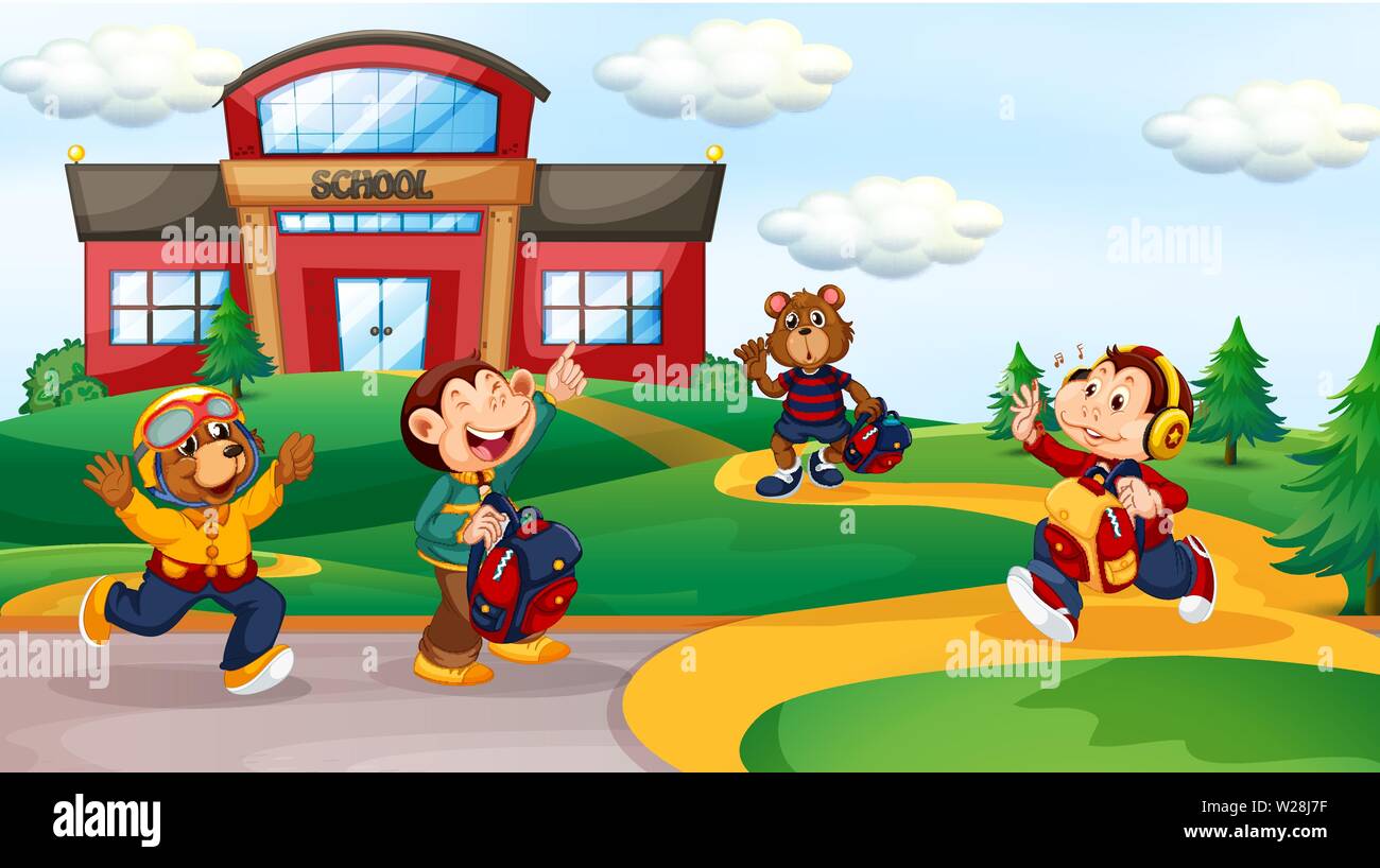 Animal student at school background illustration Stock Vector Image ...