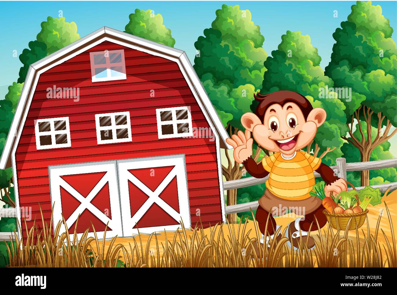 Happy monkey at farm house illustration Stock Vector Image & Art - Alamy